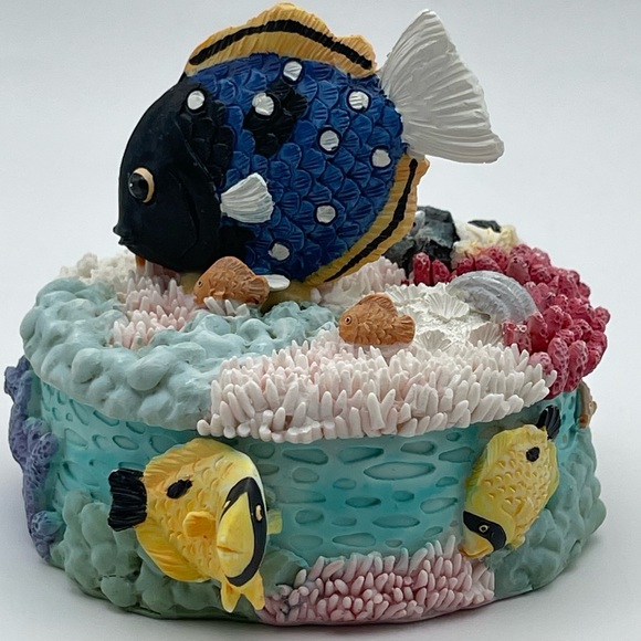Accents | Vintage Tropical Fish Trinket Box Coral Reef Resin Made In ...